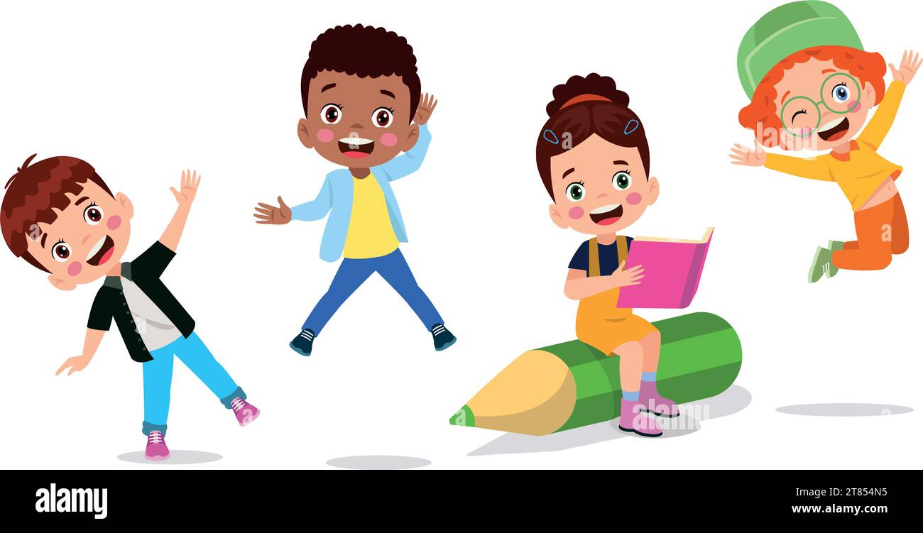 Happy kids cartoon collection. Multicultural children in different ...