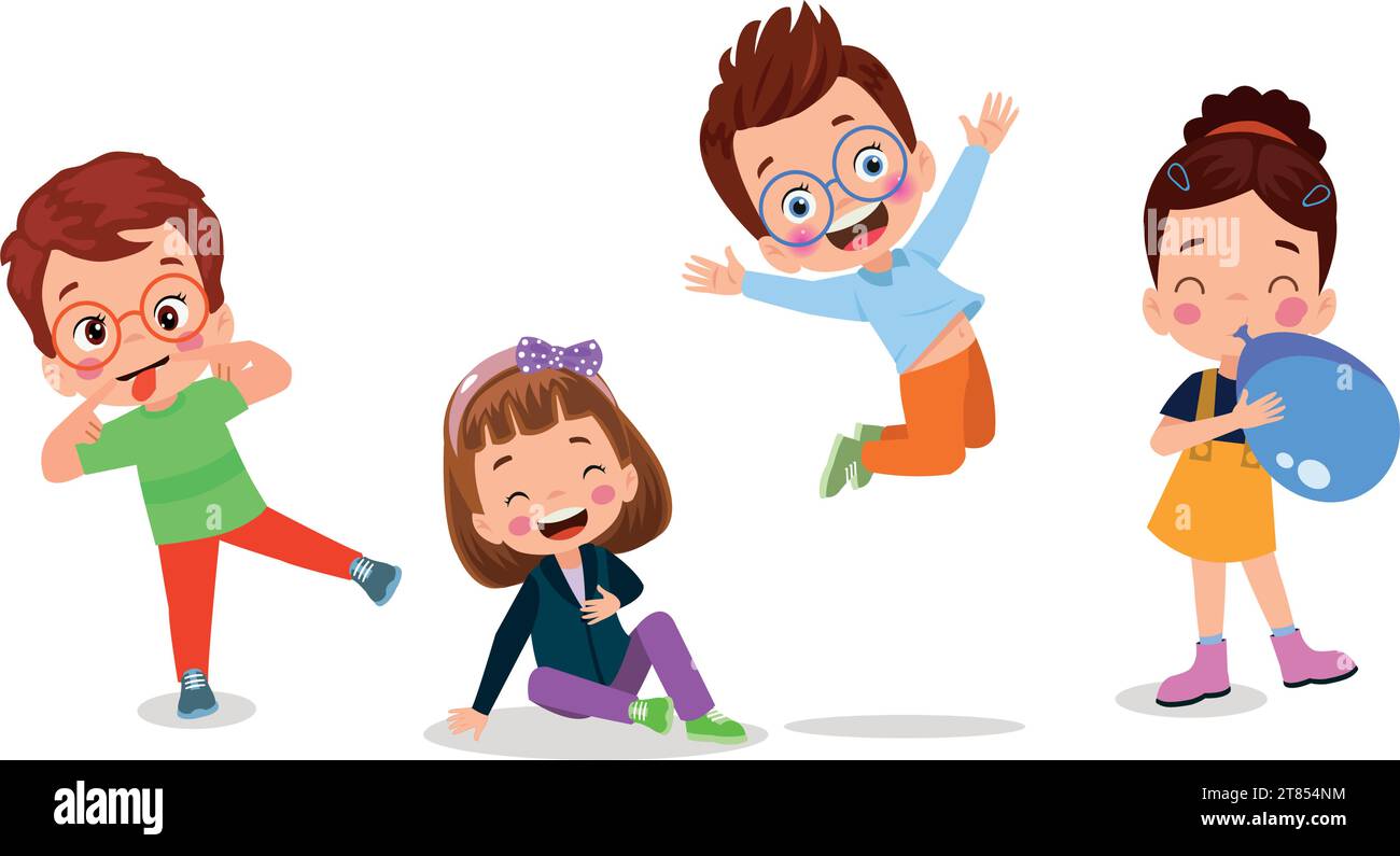 Happy kids cartoon collection. Multicultural children in different ...