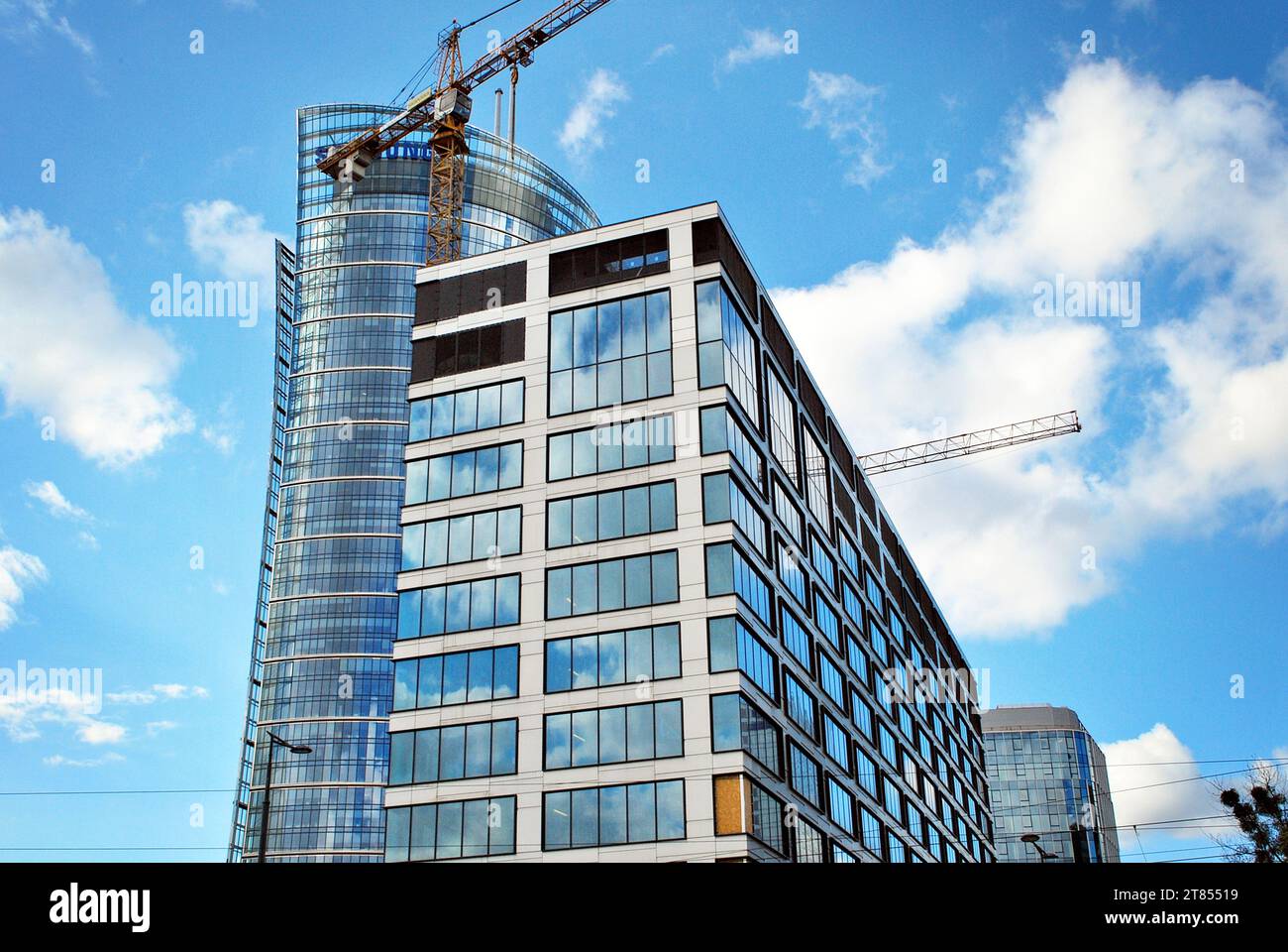 View of a skyscraper under construction. Modern architecture background ...