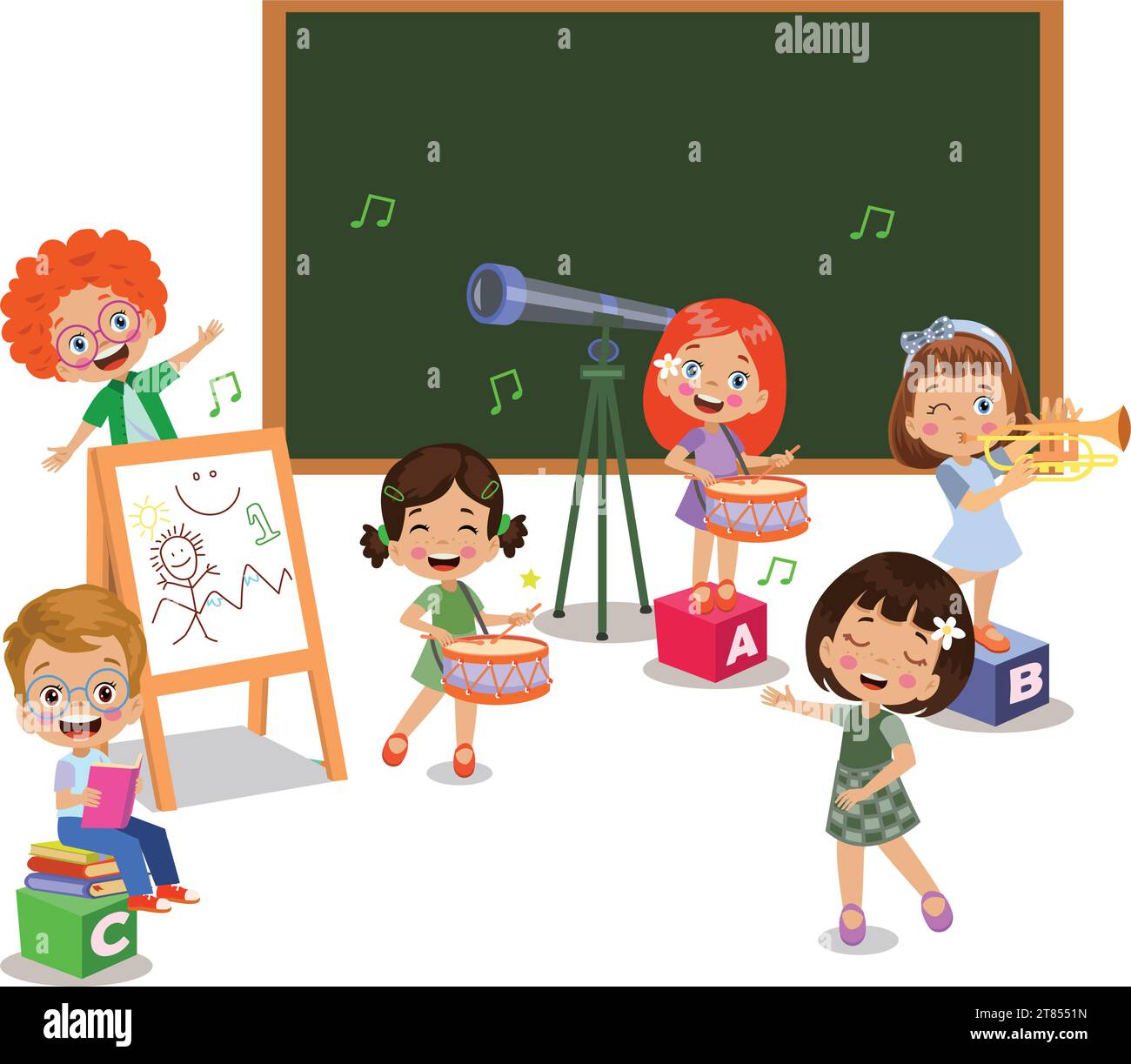 happy kids playing instruments and singing in class Stock Vector Image ...