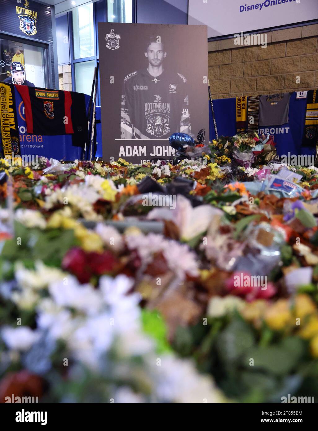 A general view of tributes to Nottingham Panthers' Adam Johnson ahead ...