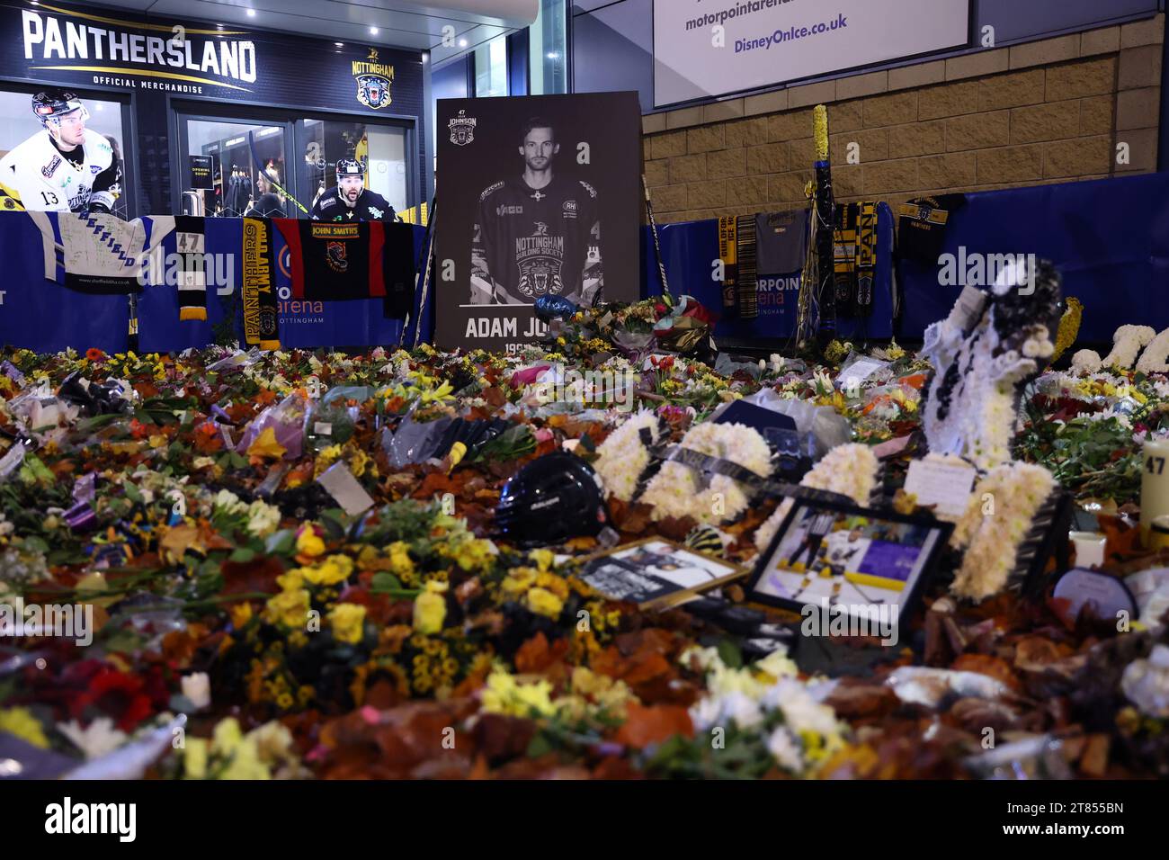 A general view of tributes to Nottingham Panthers' Adam Johnson ahead ...