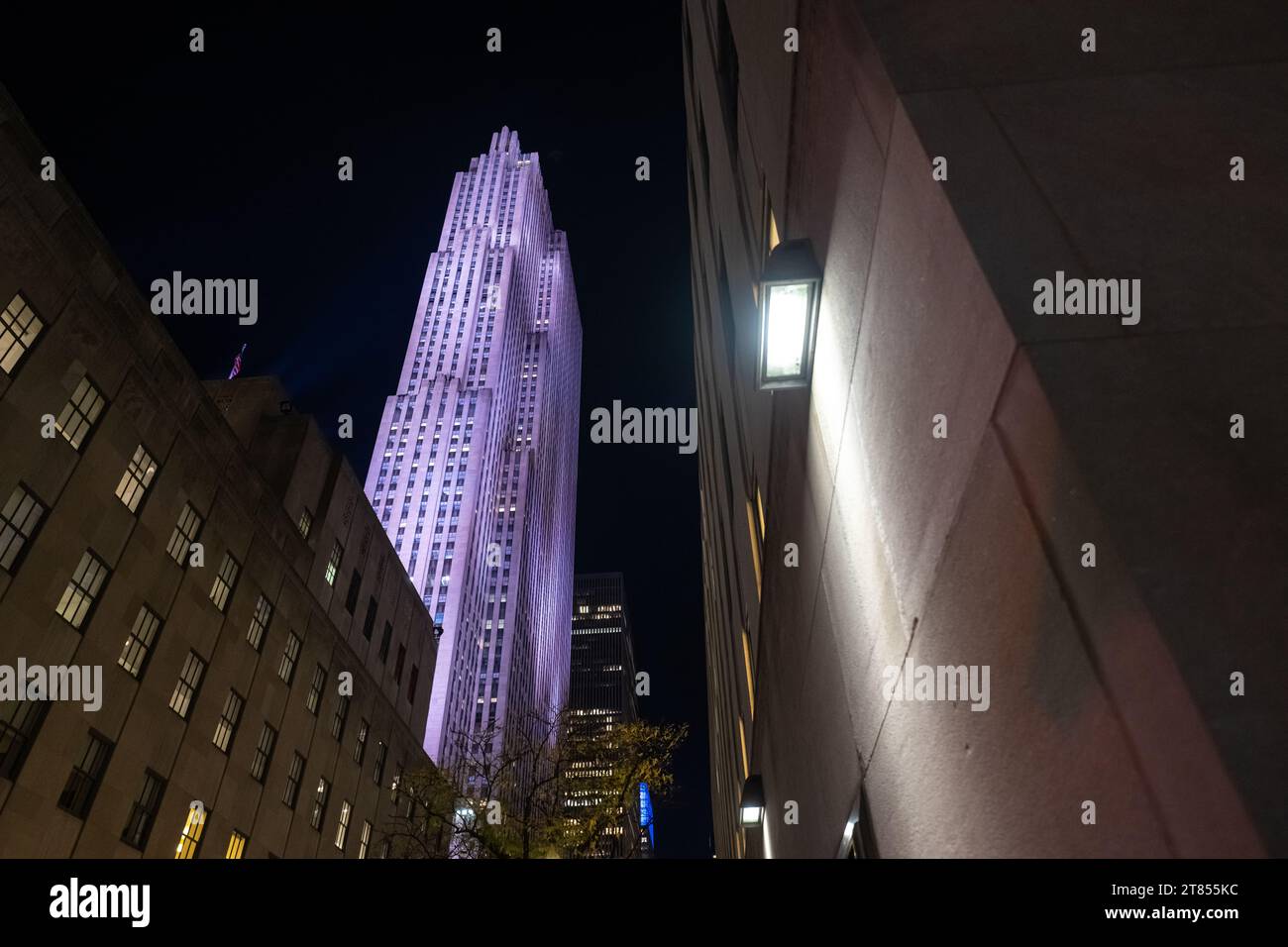 Image of Rockefeller Center,Top of the rock at night illuminated Stock ...