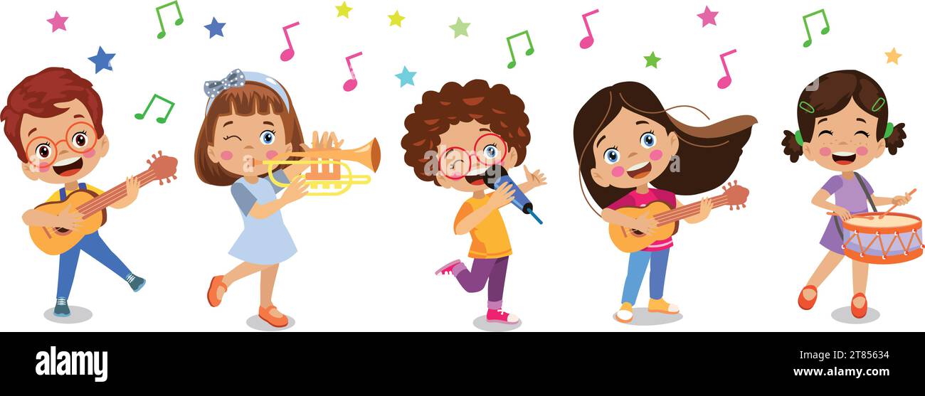 happy children playing instruments and singing Stock Vector Image & Art ...