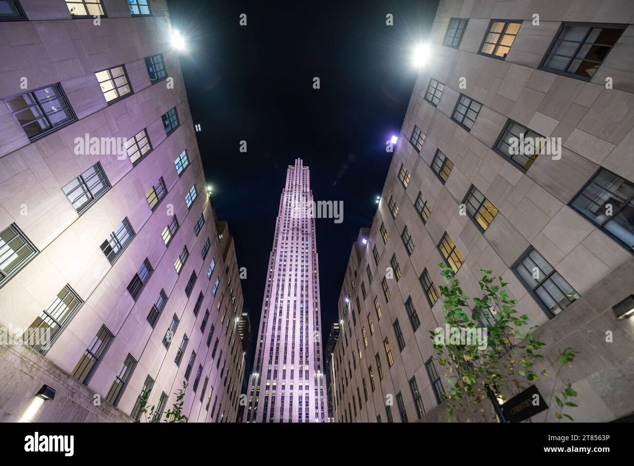 Image of Rockefeller Center,Top of the rock at night illuminated Stock ...