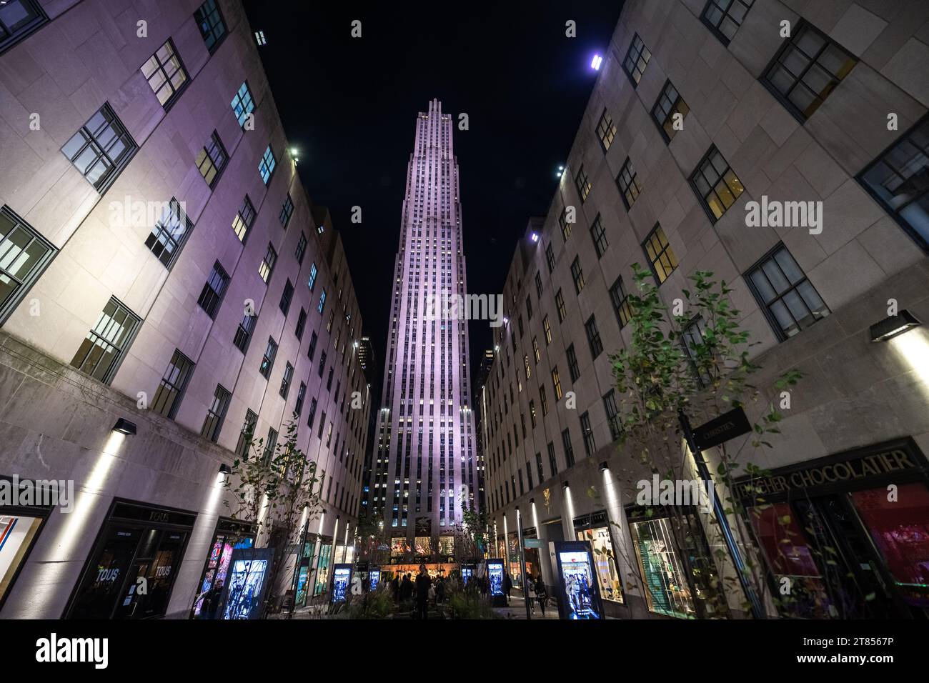 Image of Rockefeller Center,Top of the rock at night illuminated Stock ...