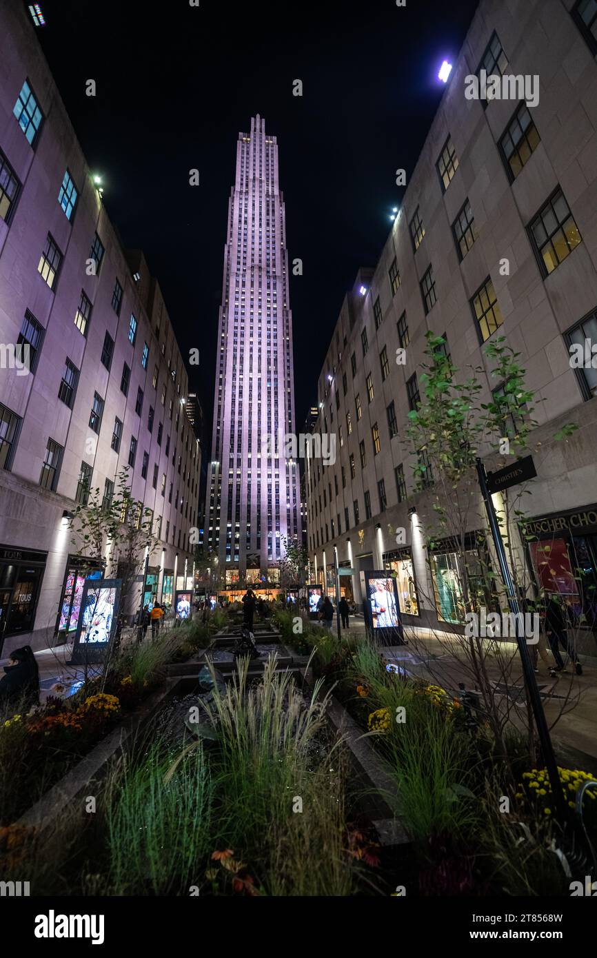 Image of Rockefeller Center,Top of the rock at night illuminated Stock ...