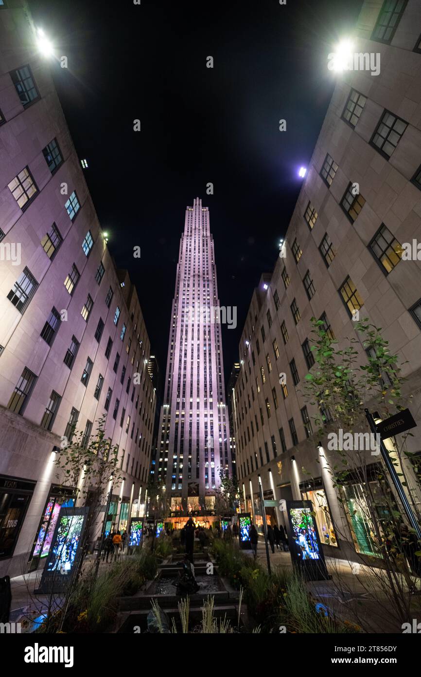 Image of Rockefeller Center,Top of the rock at night illuminated Stock ...
