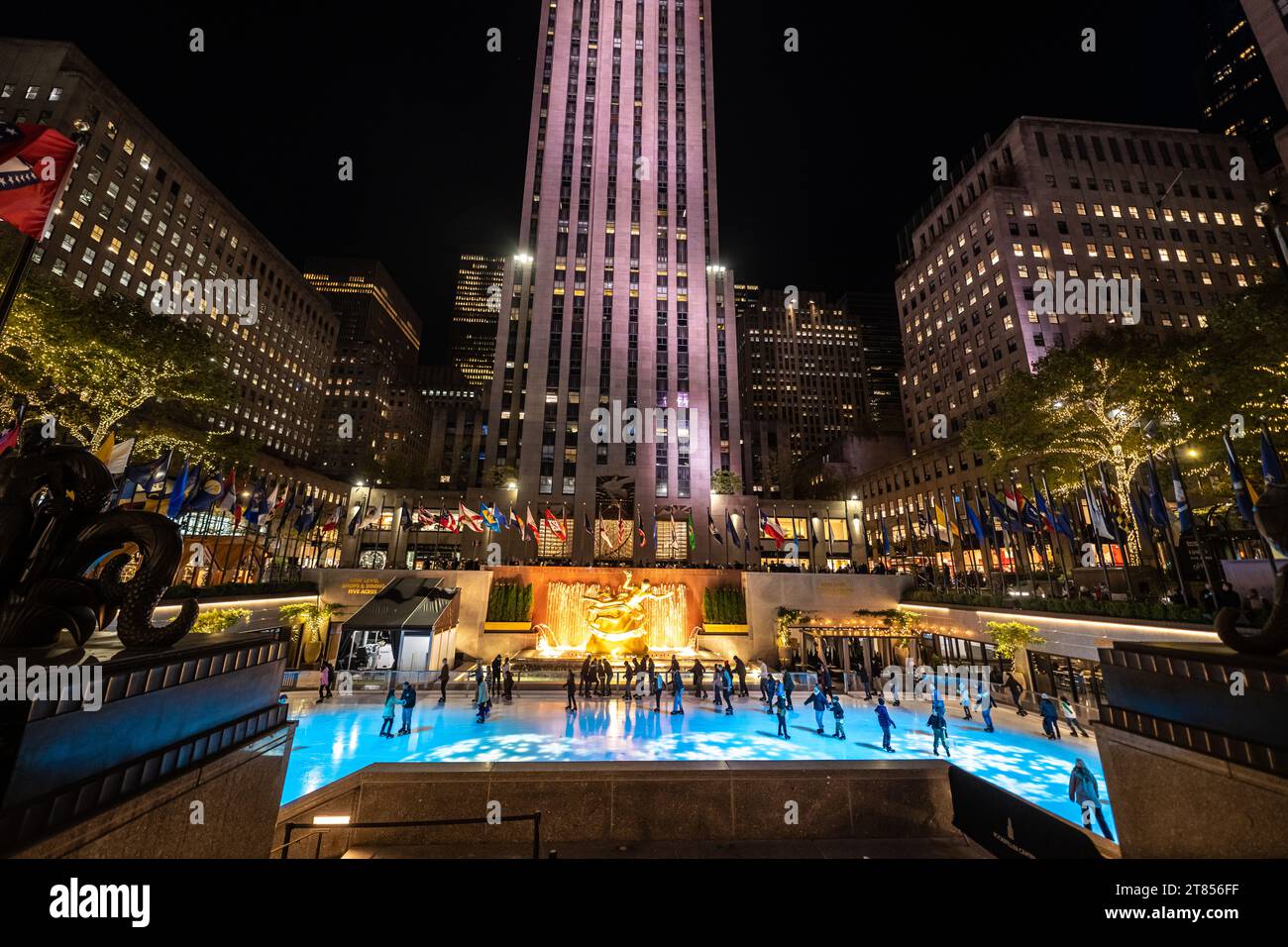 Image of the Rockefeller Center skating ice rink,Top of the rock at ...