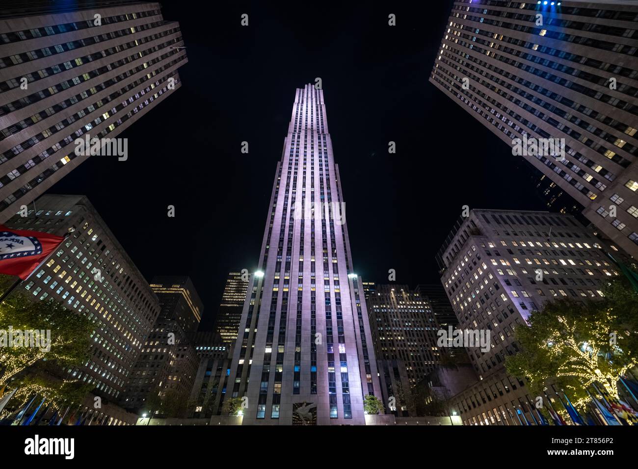 Image of Rockefeller Center,Top of the rock at night illuminated Stock ...