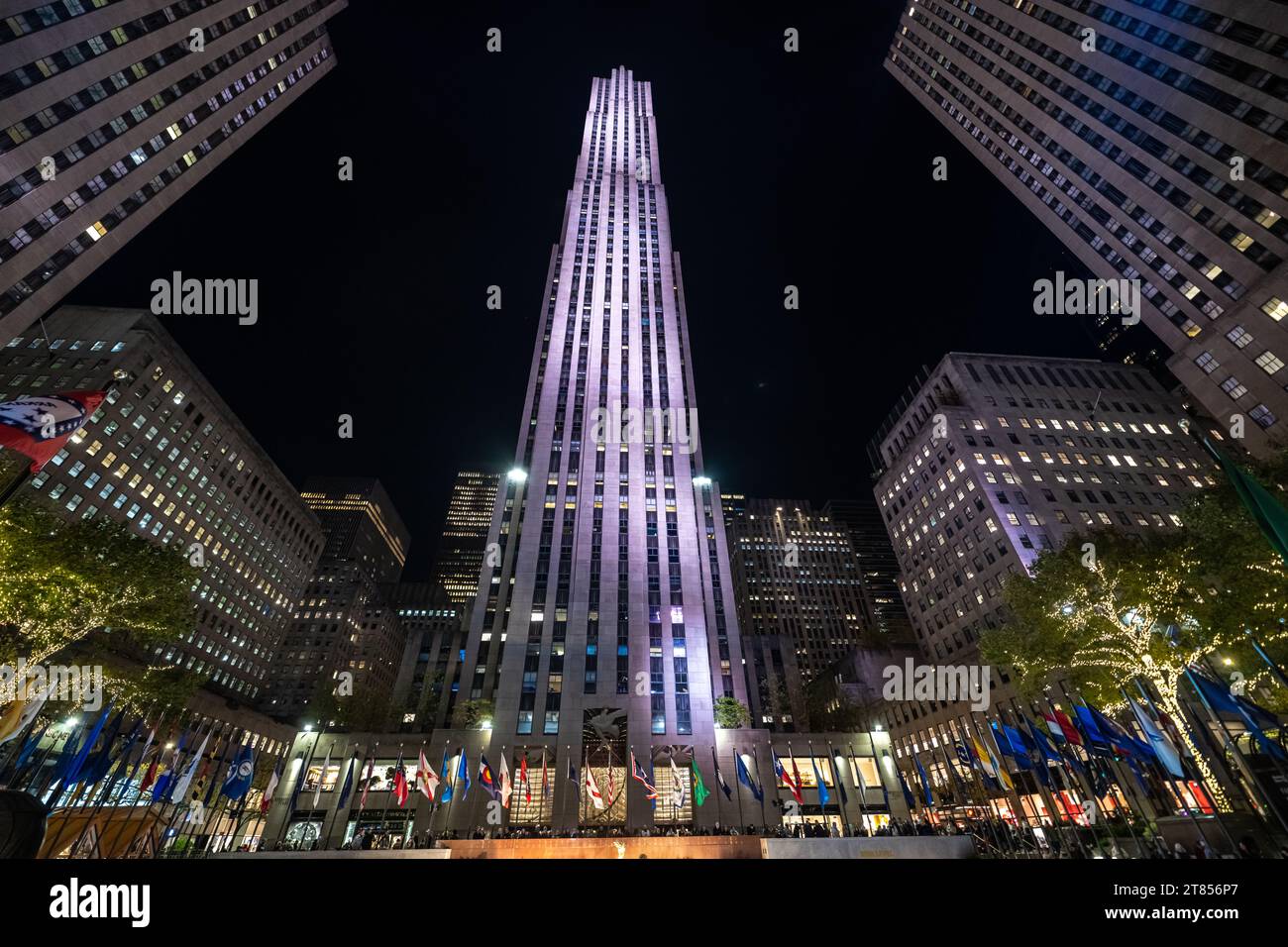 Image of Rockefeller Center,Top of the rock at night illuminated Stock ...