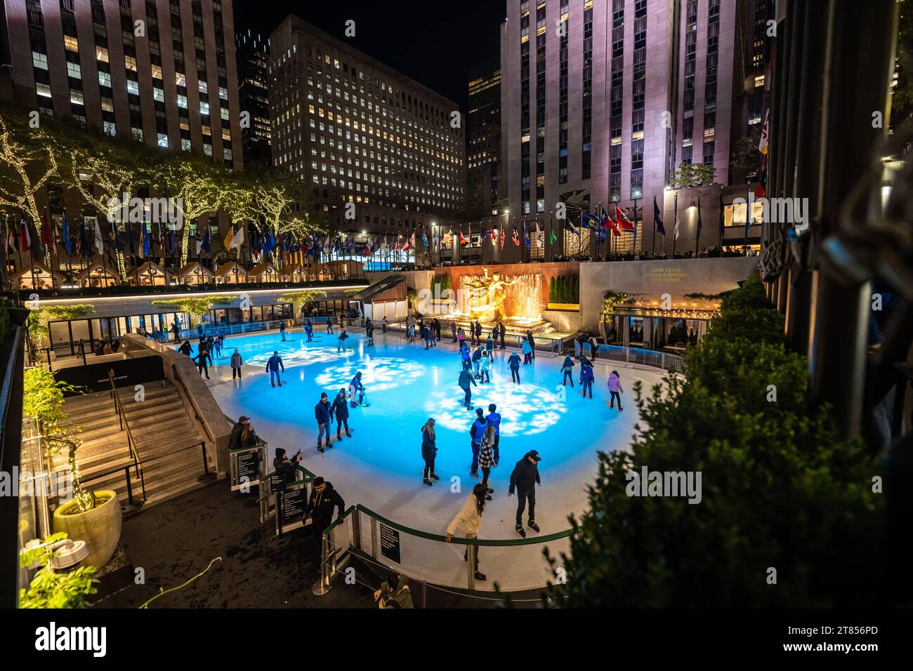 Image of the Rockefeller Center skating ice rink,Top of the rock at ...