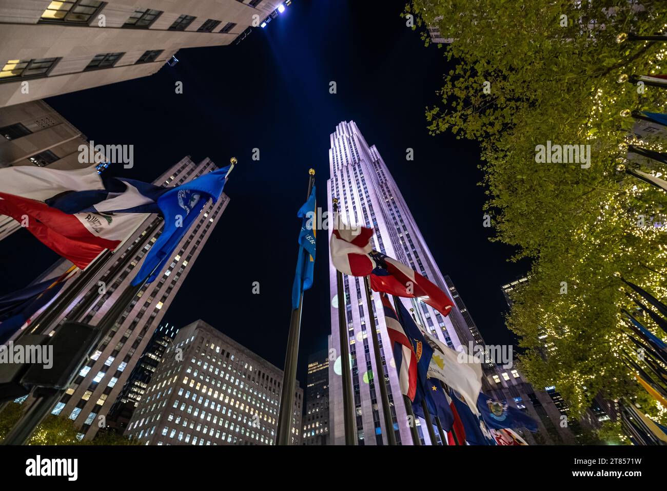 Image of Rockefeller Center,Top of the rock at night illuminated Stock ...