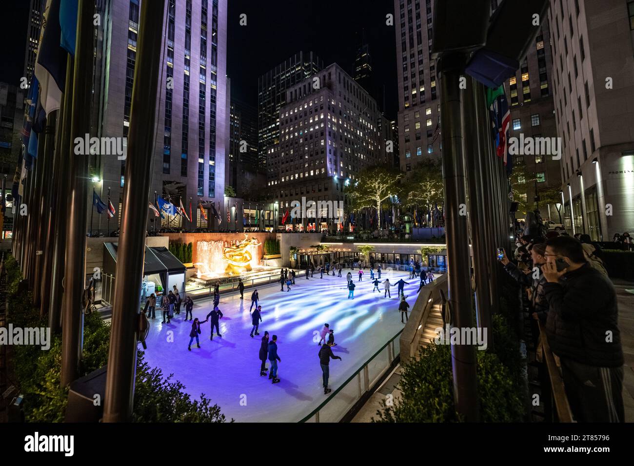 Image of the Rockefeller Center skating ice rink,Top of the rock at ...