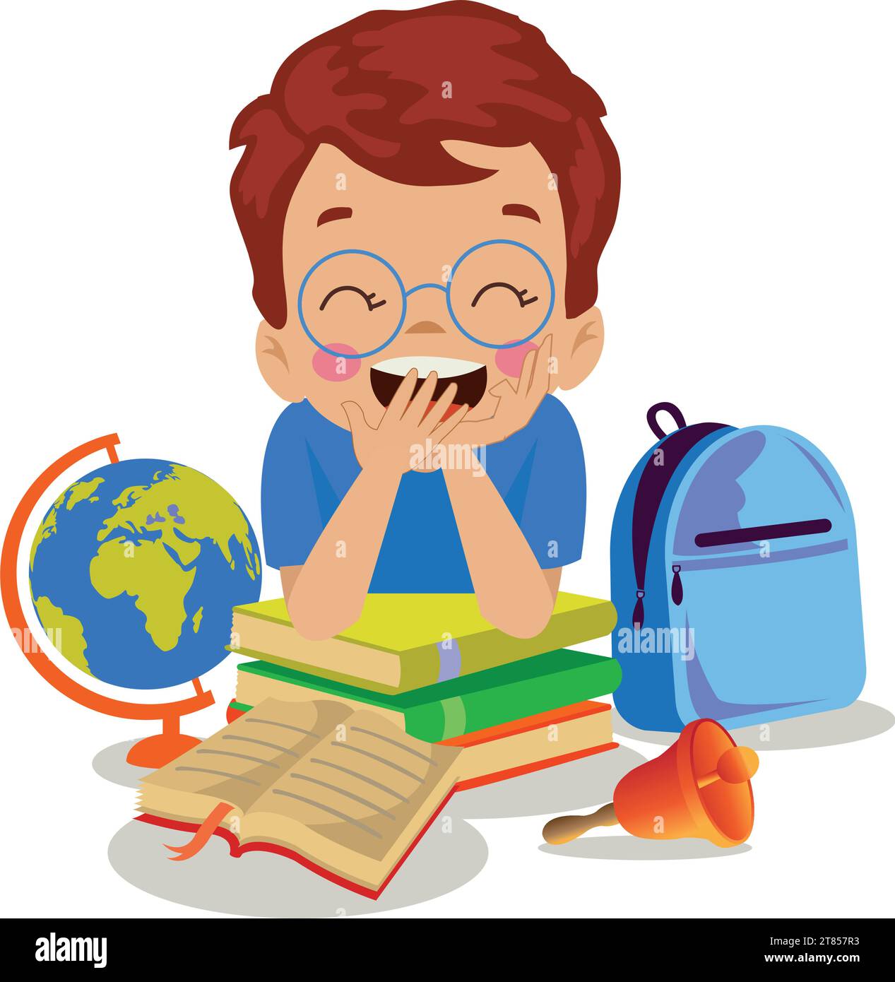 cute boy world map with books and school bell Stock Vector Image & Art ...