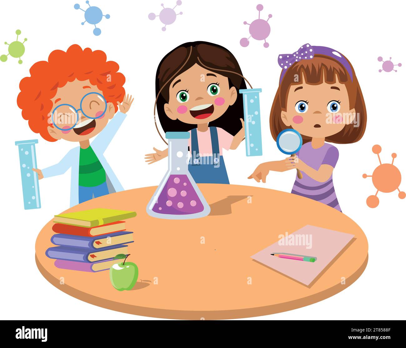 cute kids experimenting at the round table Stock Vector Image & Art - Alamy