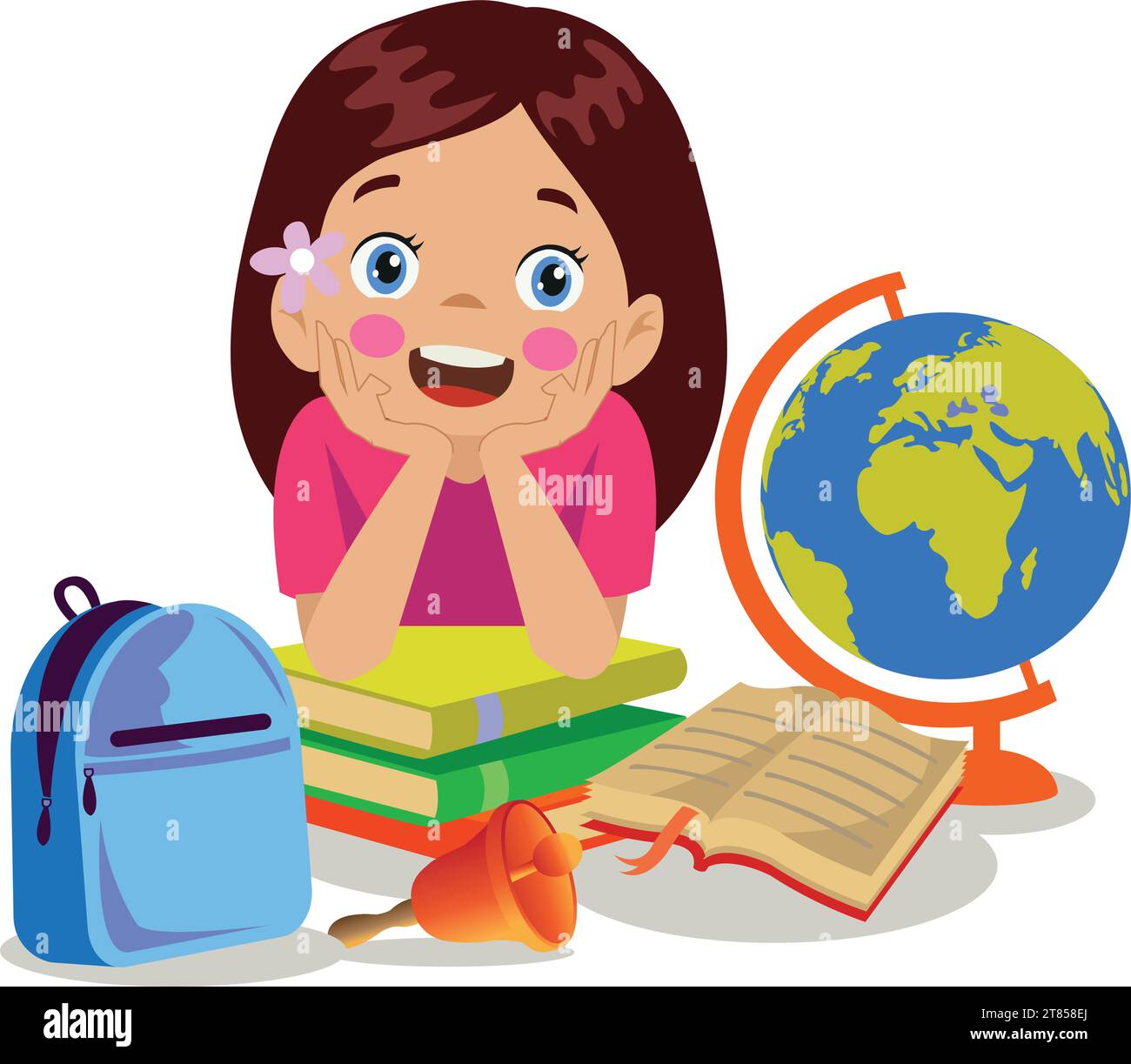 cute boy world map with books and school bell Stock Vector Image & Art ...