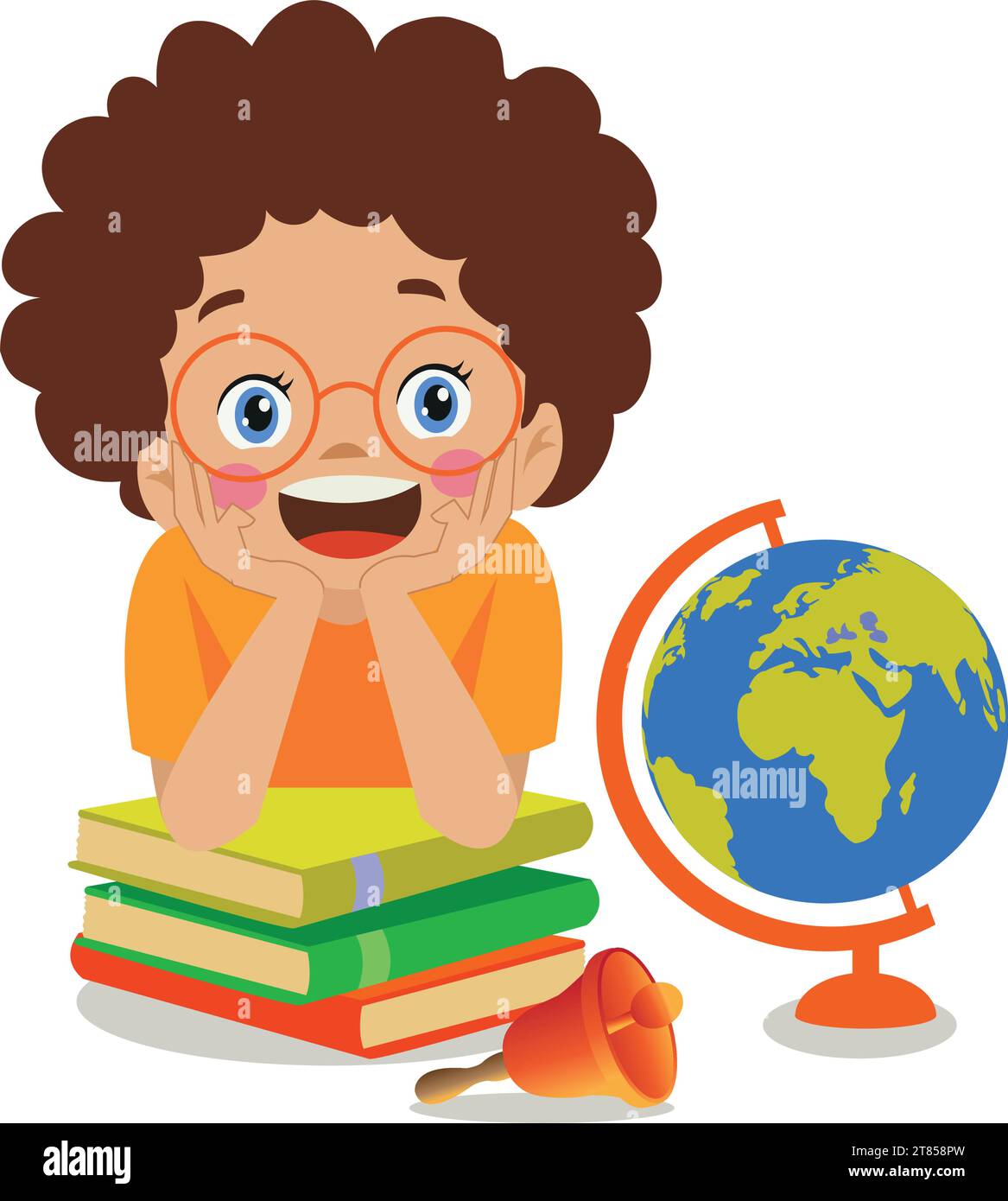 cute boy world map with books and school bell Stock Vector Image & Art ...