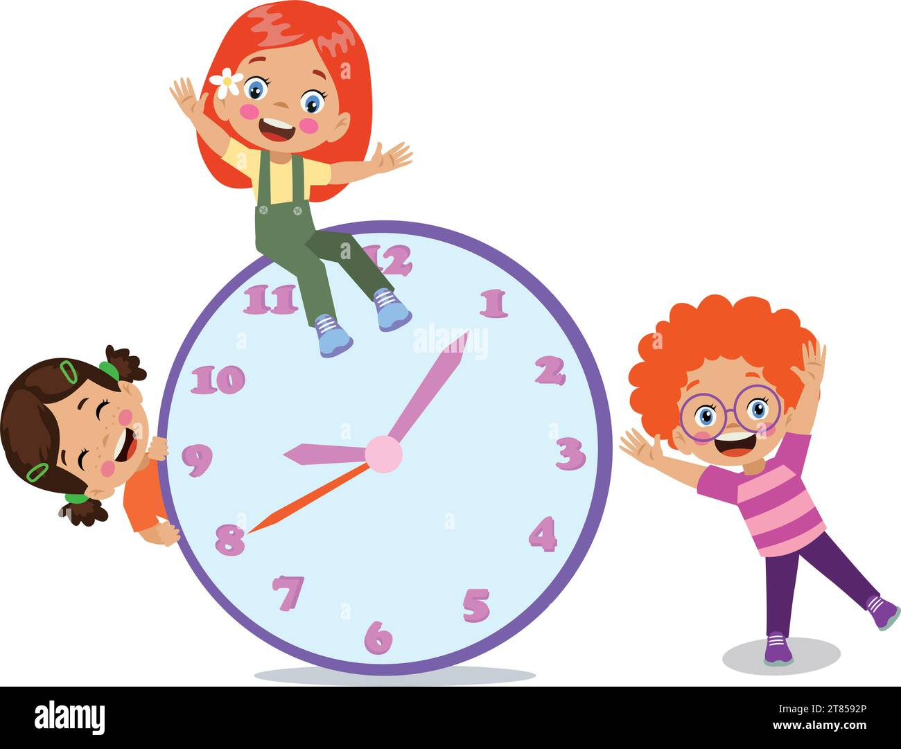 cute happy kids holding clock Stock Vector Image & Art - Alamy