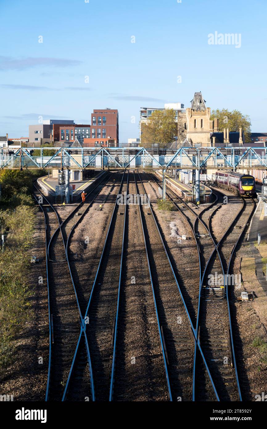 Lincoln railway station from Pelham bridge, Lincoln City, Lincolnshire ...