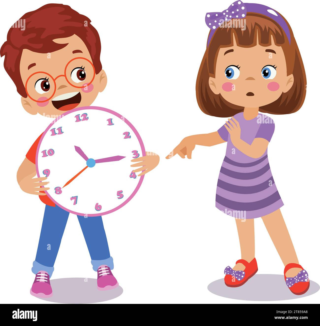 cute happy kids holding clock Stock Vector Image & Art - Alamy