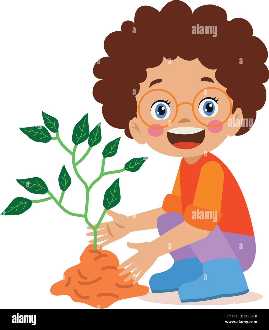 cute little happy boy planting a sapling Stock Vector Image & Art - Alamy