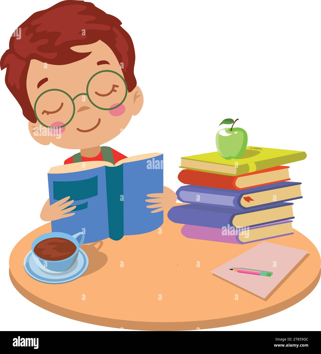 cute kid reading a book at the round table Stock Vector Image & Art - Alamy