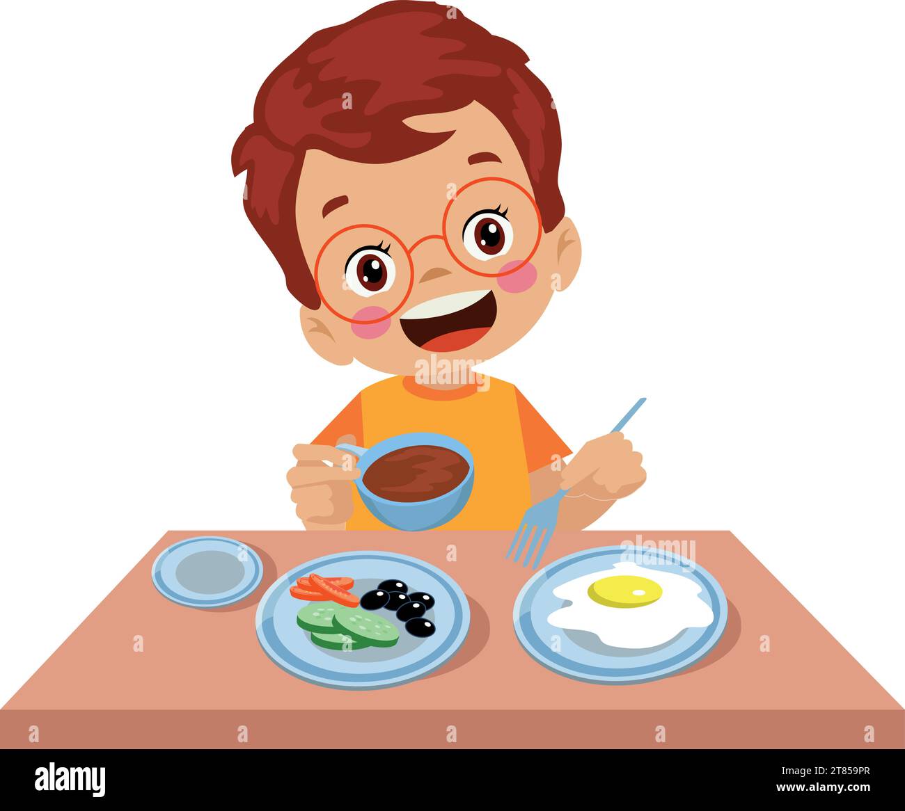 cute little boy having breakfast Stock Vector Image & Art - Alamy