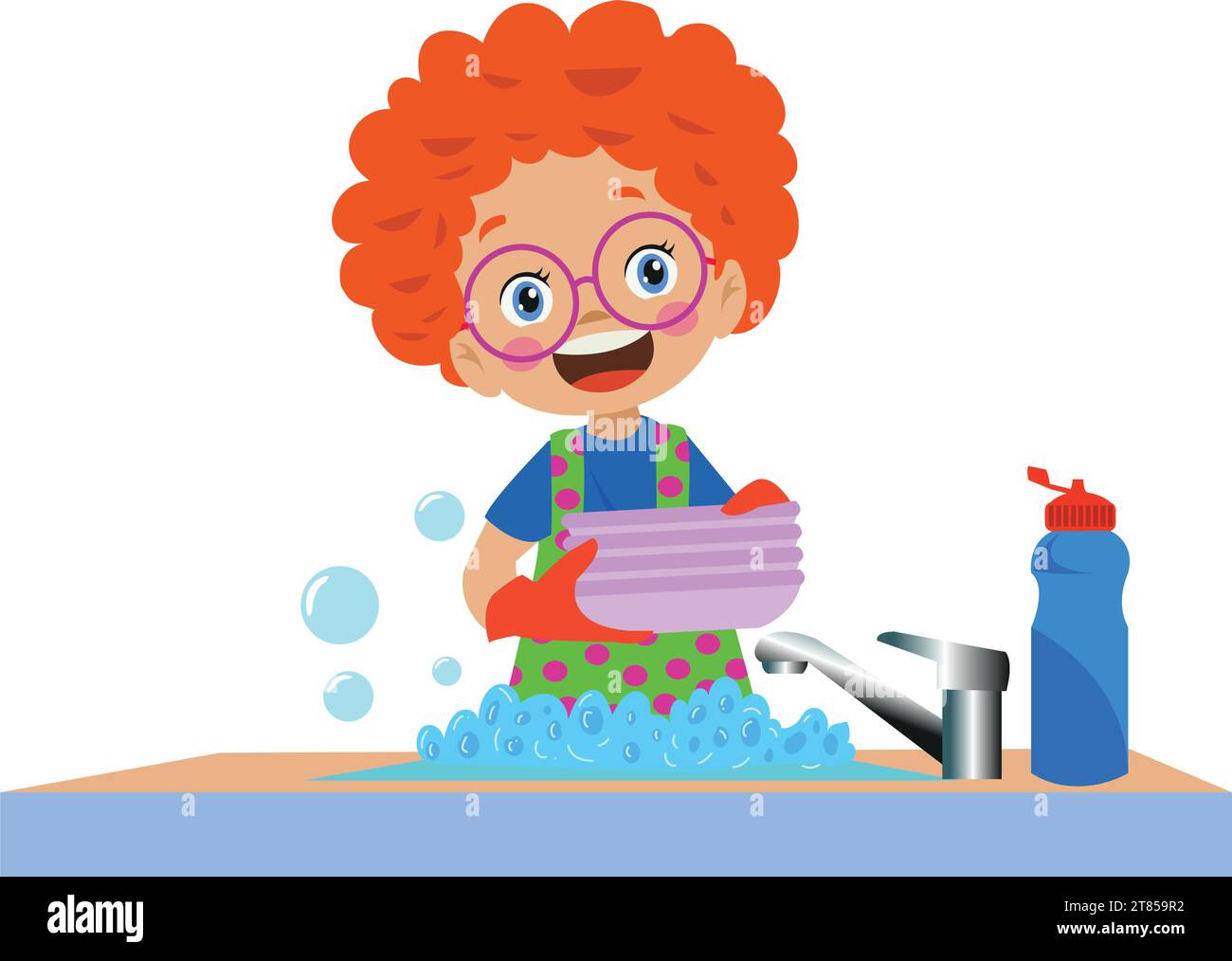 cute happy boy washing dishes Stock Vector Image & Art - Alamy
