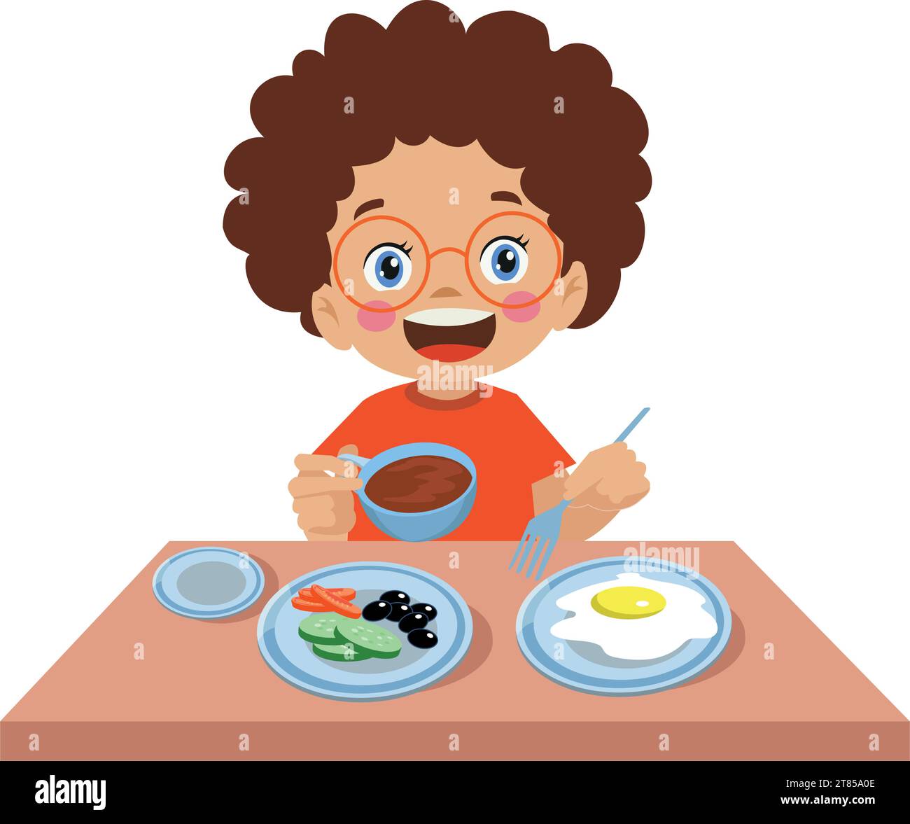 cute little boy having breakfast Stock Vector Image & Art - Alamy