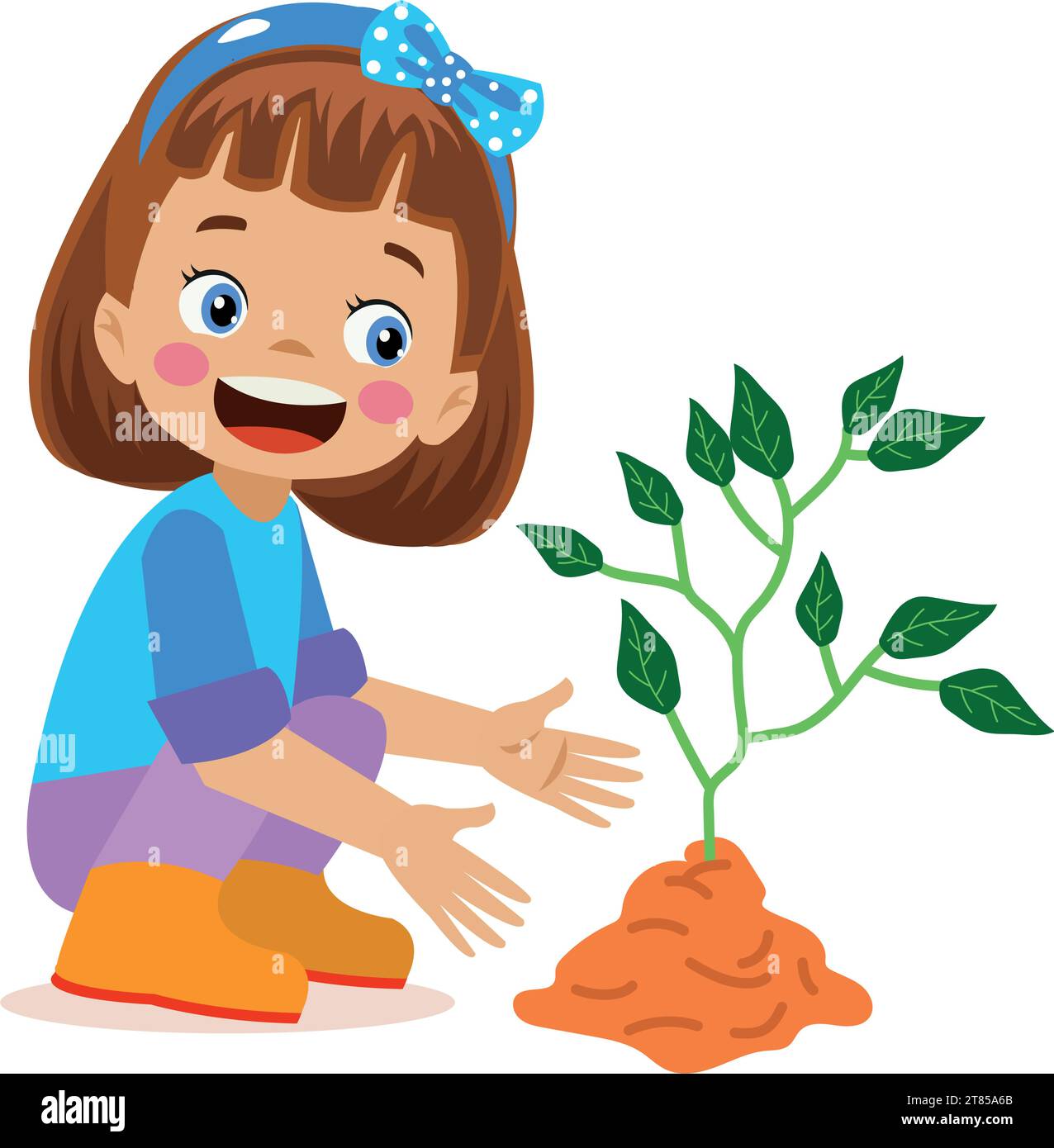 cute little happy boy planting a sapling Stock Vector Image & Art - Alamy