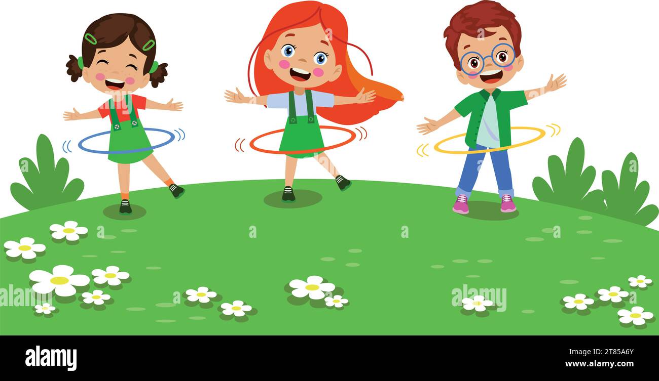 cute happy kids spinning hoop Stock Vector Image & Art - Alamy