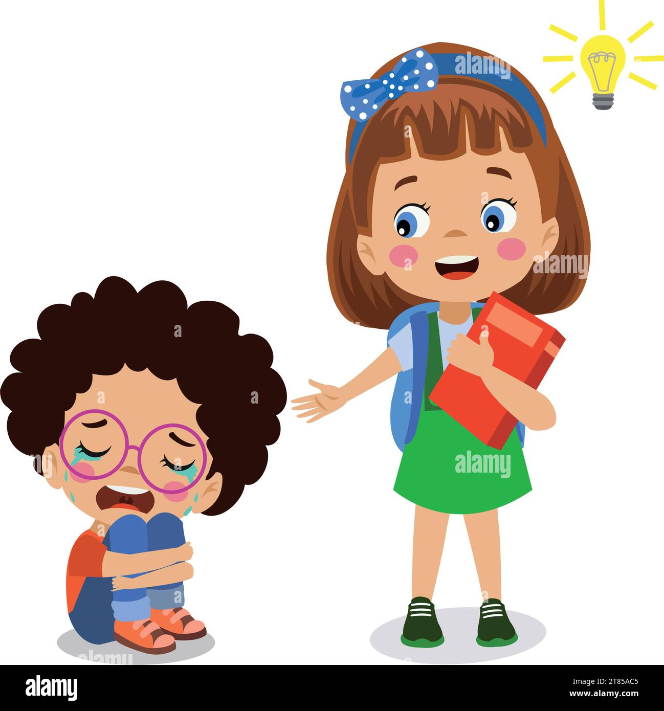 cute boy helping his crying sad friend Stock Vector Image & Art - Alamy