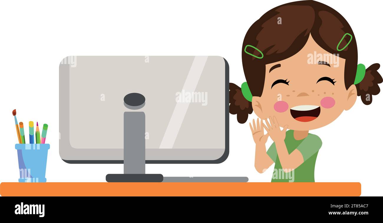 cute little boy at computer Stock Vector Image & Art - Alamy