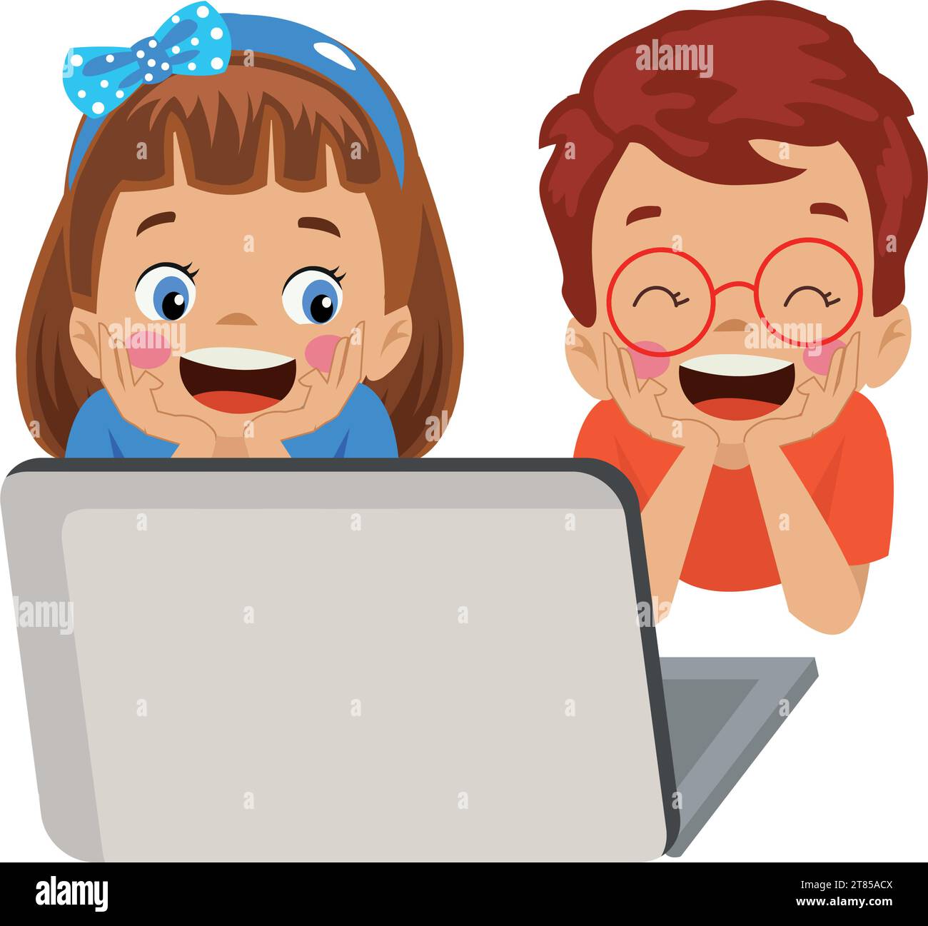 cute kids looking at computer Stock Vector Image & Art - Alamy