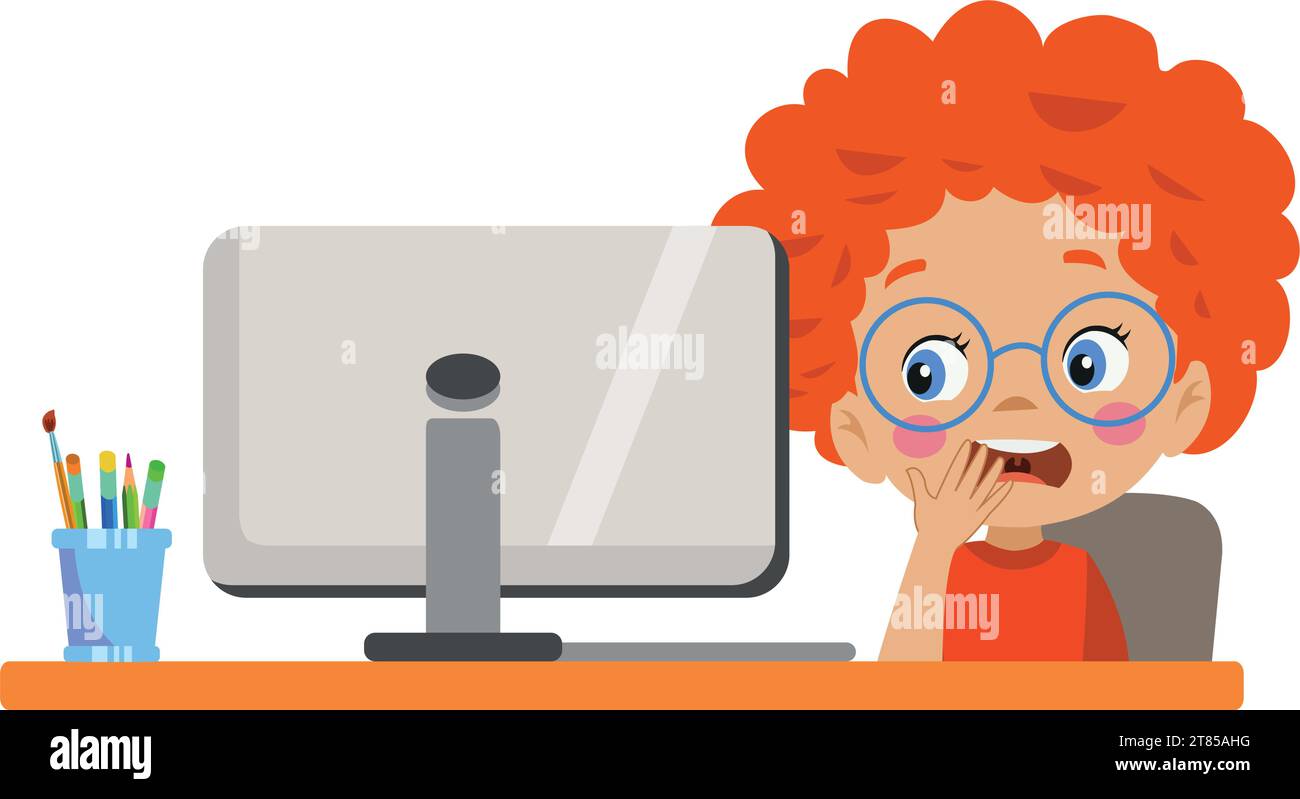 cute little boy at computer Stock Vector Image & Art - Alamy