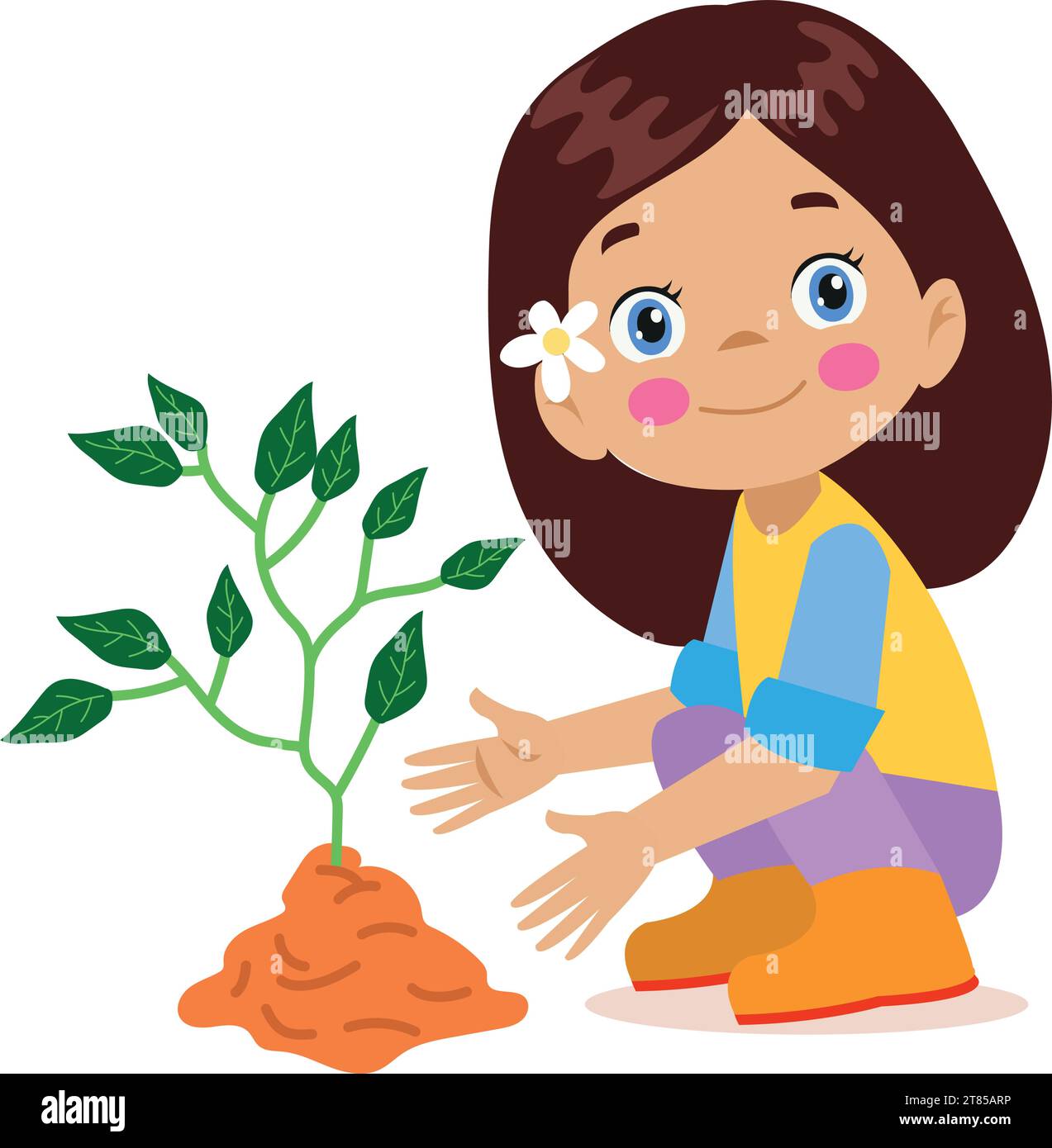 cute little happy boy planting a sapling Stock Vector Image & Art - Alamy