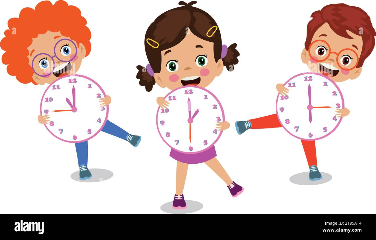 cute happy kids holding clock Stock Vector Image & Art - Alamy