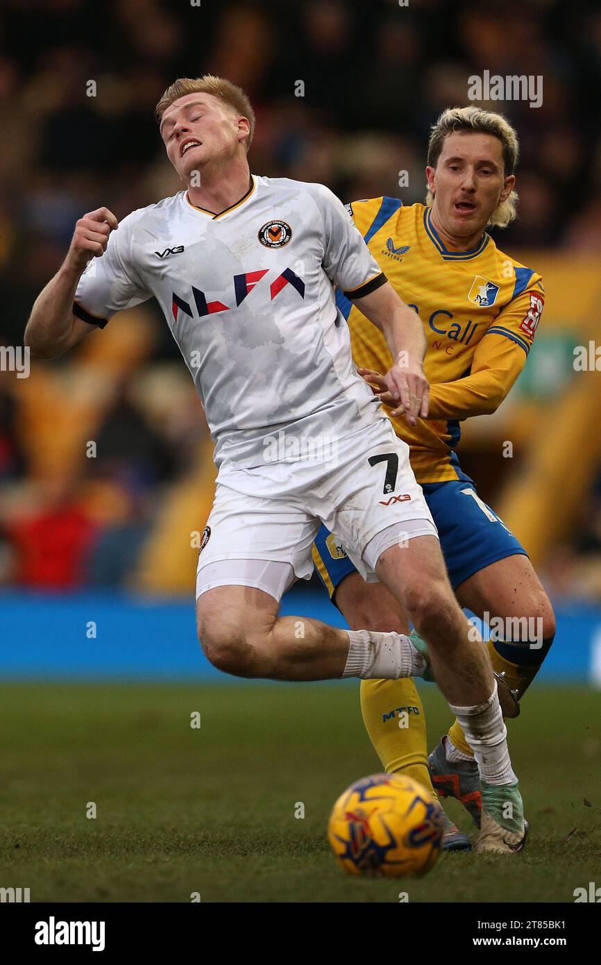 Mansfield TownÕs Aaron Lewis and Newport CountyÕs Will Evans during the ...