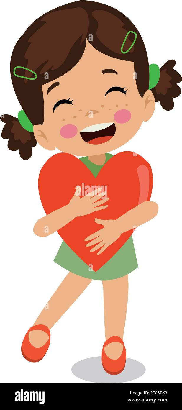 Cute Happy Girl Holding Heart Stock Vector Image And Art Alamy