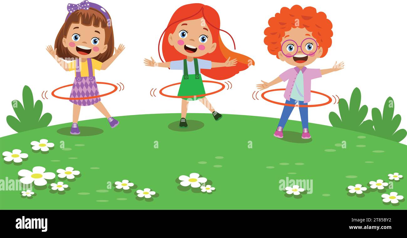 cute happy kids spinning hoop Stock Vector Image & Art - Alamy