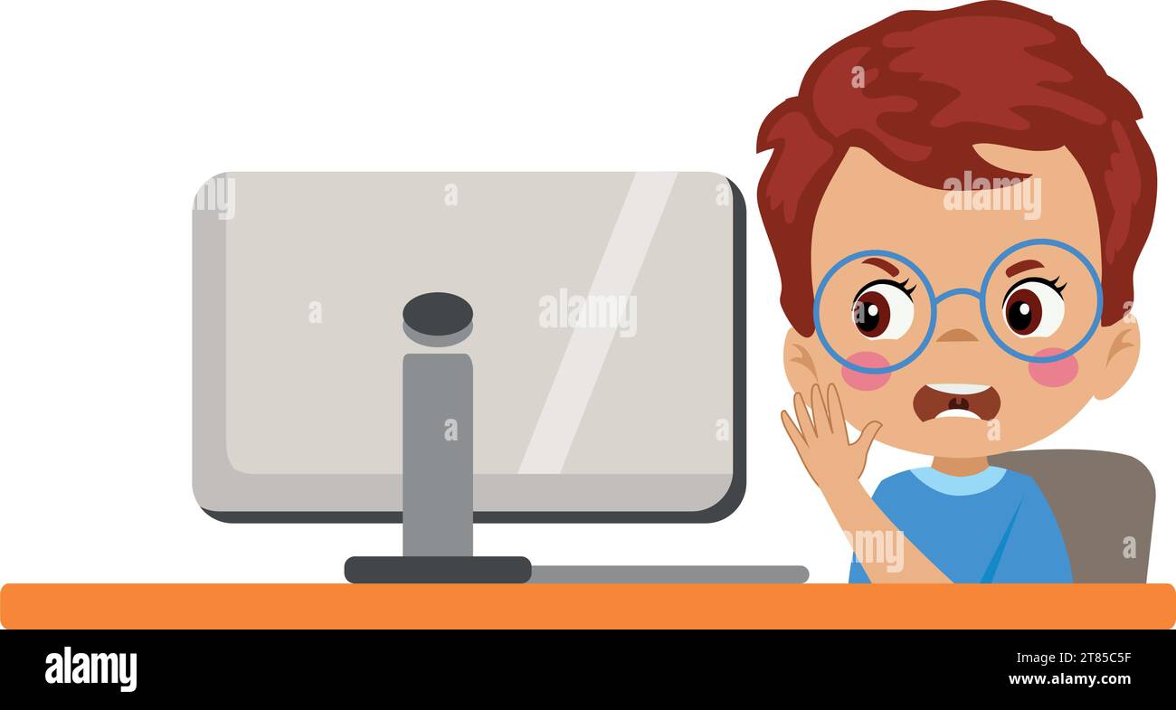 cute little boy at computer Stock Vector Image & Art - Alamy