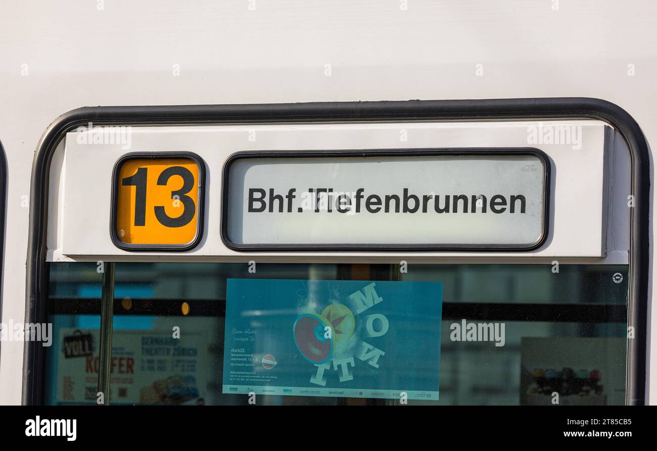 VBZ Tram 13 Anzeigetafel eines VBZ Tram 13 mit Ziel Bahnhof ...
