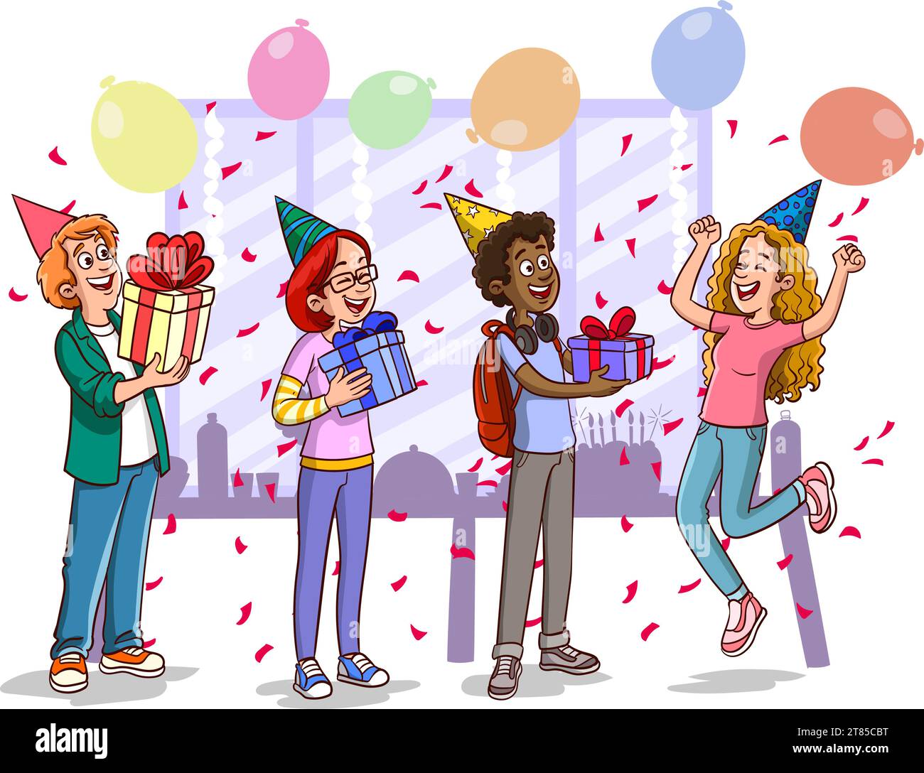 bought a gift for their friend. giving a gift to his friend Stock ...