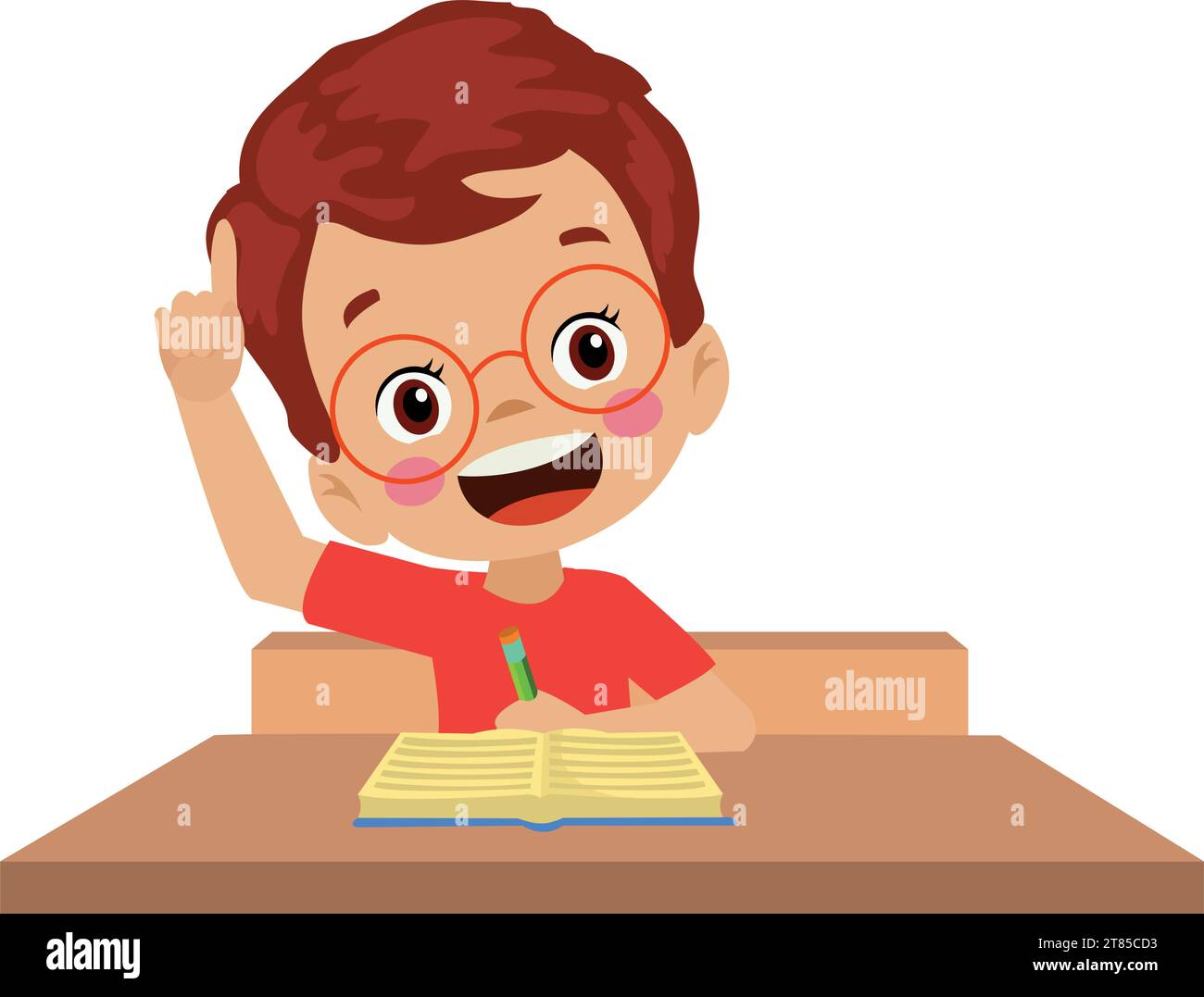 Hardworking Cute Boy Raising Finger Class Stock Vector Image & Art - Alamy