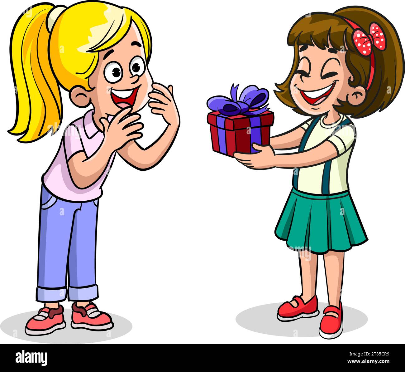 bought a gift for their friend. giving a gift to his friend Stock ...