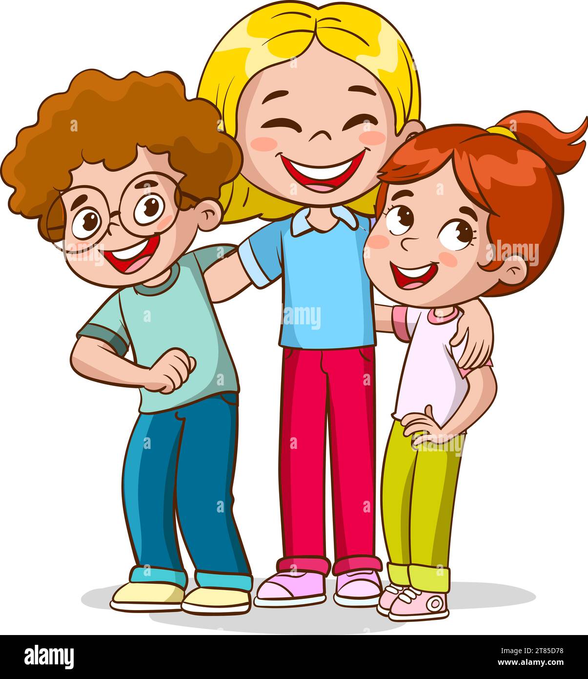 Cute happy kids hugging, smiling, standing together. Diverse children ... Cute happy kids hugging, smiling, standing together. Diverse children ...