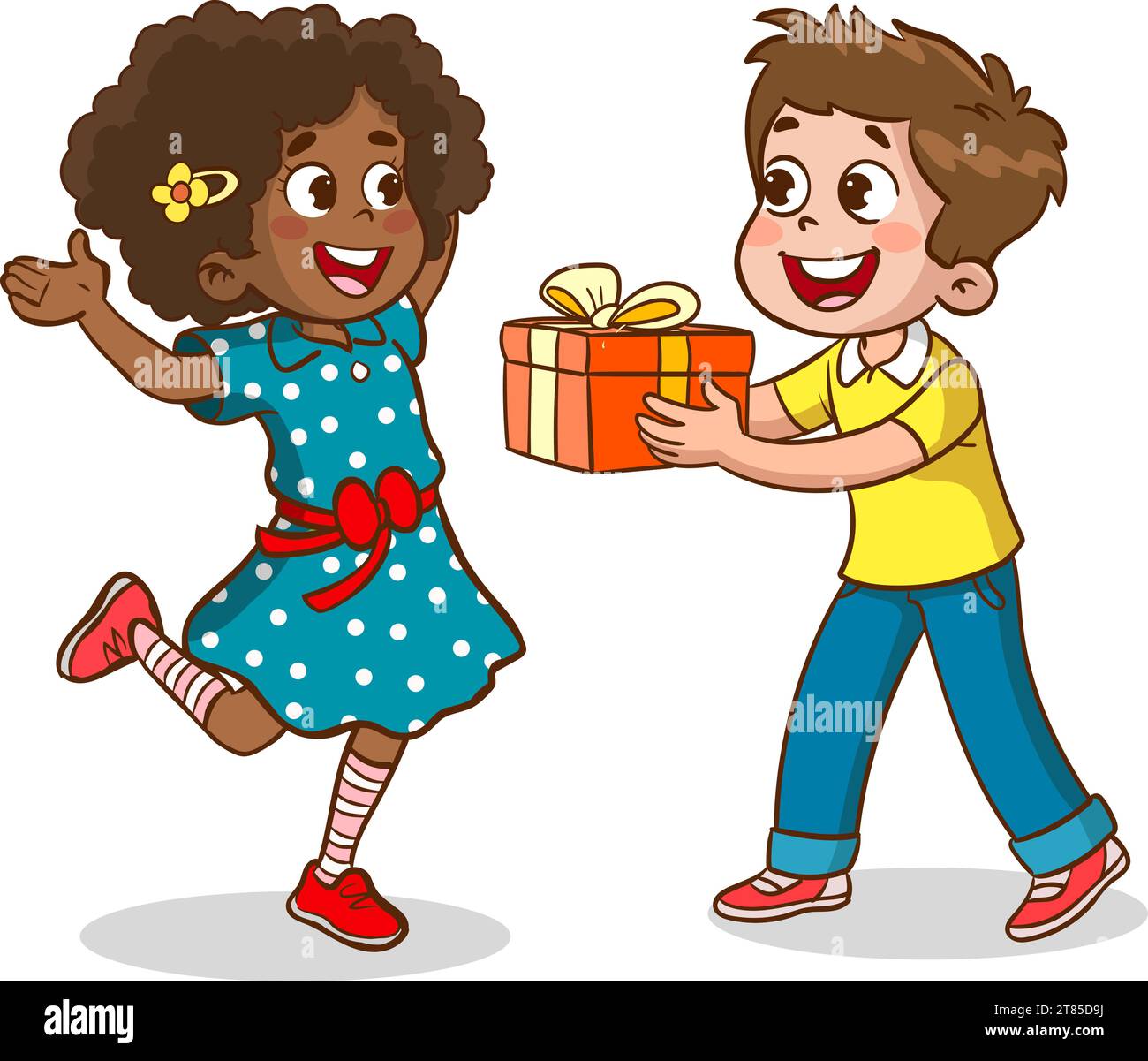 bought a gift for their friend. giving a gift to his friend Stock ...