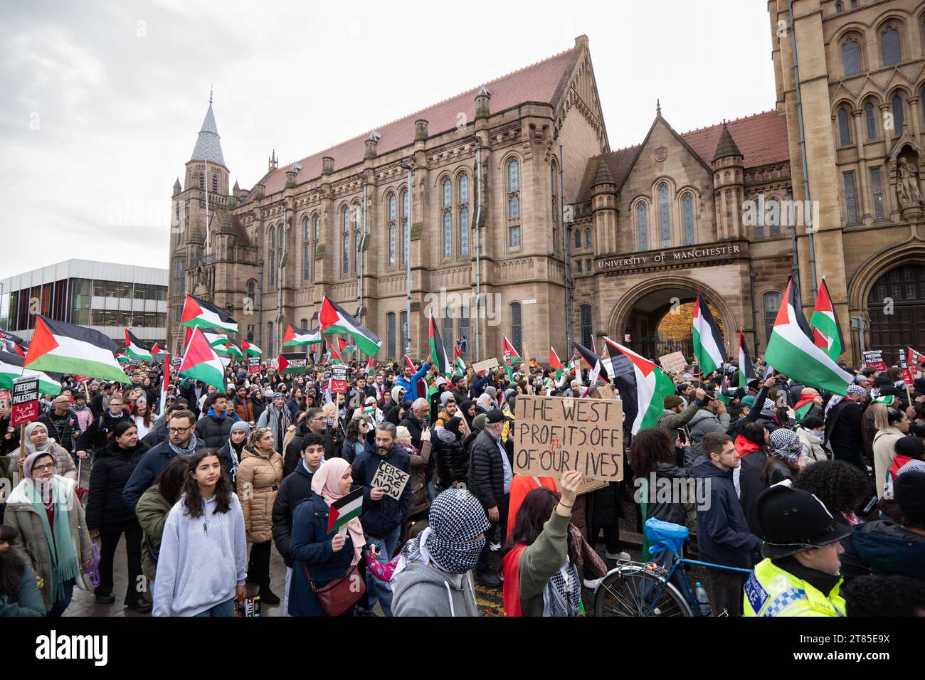 Protesters pass Manchester University at Palestinian protest in central ...