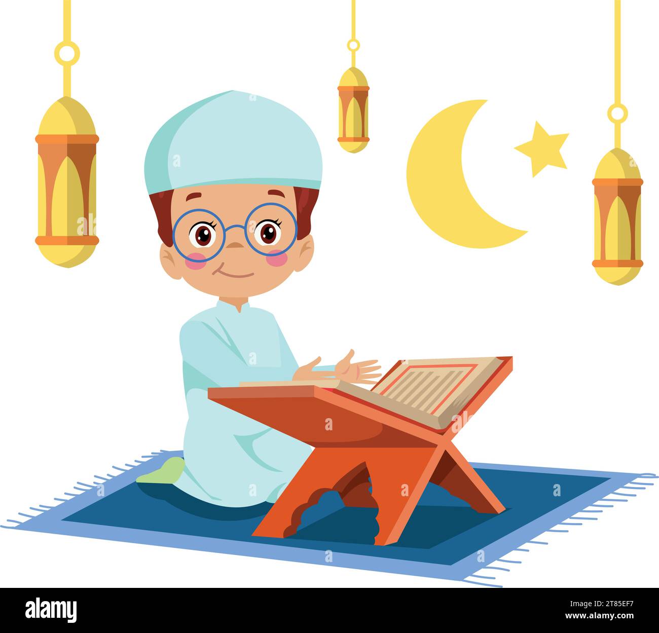 cute happy boy reading quran Stock Vector Image & Art - Alamy